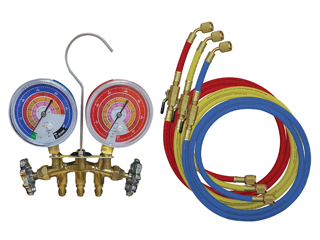 Mastercool 58261 - Brass 2-Way Manifold Gauge Set (R454B, R410A, R32 ...