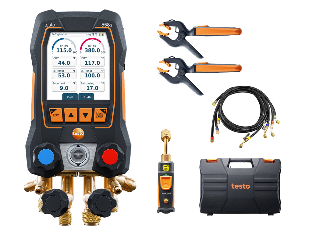 Testo 558s Kit with Hoses - Smart Digital Manifold Kit (Temperature ...