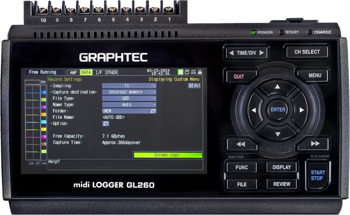 Graphtec GL260 - Midi Data Logger (10 Channels, 4.3in TFT Display ...