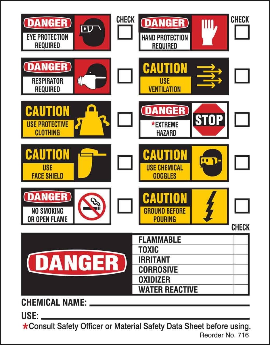 Brady 716LS - Chemical Safety Check Labels, Pack of 100 | TEquipment