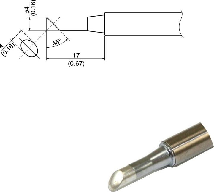 Hakko T34-C4 - T34 Series Soldering Tip; Bevel, 4mm/ 45° x 4mm x 17mm | TEquipment