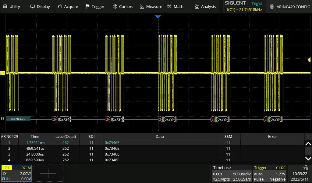 Siglent SDS7000A-ARINC - ARINC429 Trigger and Decode Option for SDS7000A Oscilloscopes | TEquipment