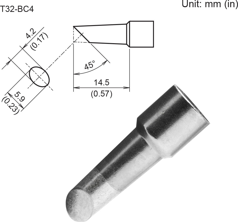 Hakko T32-BC4 - T32 Series Soldering Tip (Bevel, 4.2mm/45° X 14.5mm) | TEquipment