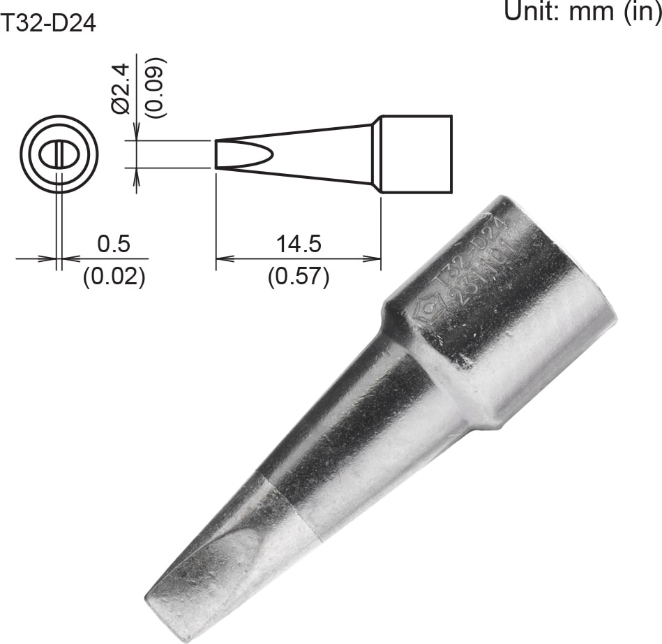 Hakko T32-D24 - T32 Series Soldering Tip (Chisel, 2.4 X 14.5mm) | TEquipment