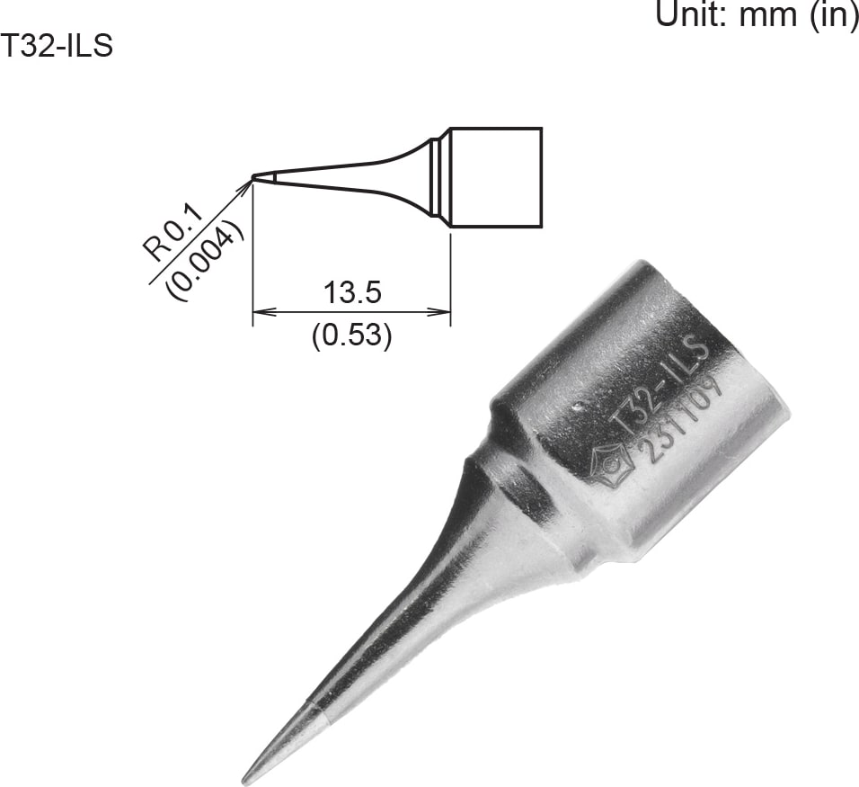Hakko T32-ILS - T32 Series Soldering Tip (Conical / slim, R0.1 X 13.5mm) | TEquipment