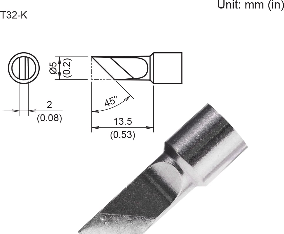 Hakko T32-K - T32 Series Soldering Tip (Knife, 5mm/45° X 13.5mm) | TEquipment