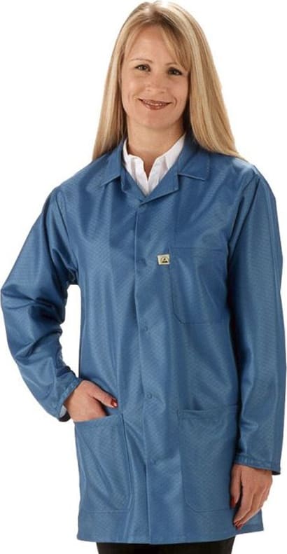 Tech Wear LEQ-43-S - Coat, Shielding Econo$hield, ESD Safe 3/4 Length, Blue, Small | TEquipment