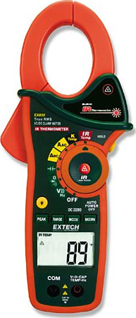 Extech EX830-NISTL AC/DC Clamp Meter 1000A True RMS + IR Thermometer ...