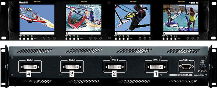 Marshall V-R44P-DVI Four Hd 3.5" Lcd Screen Rack Mount Panel With Dvi ...