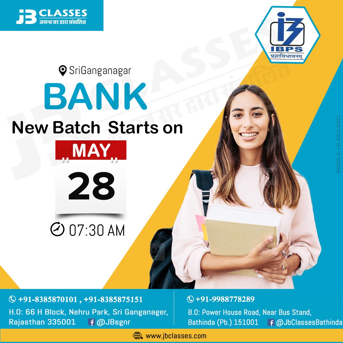 Bank New Batch Start on - 28 May 2019 | JB Classes - Top Coaching Classes in Sri Ganganagar ...