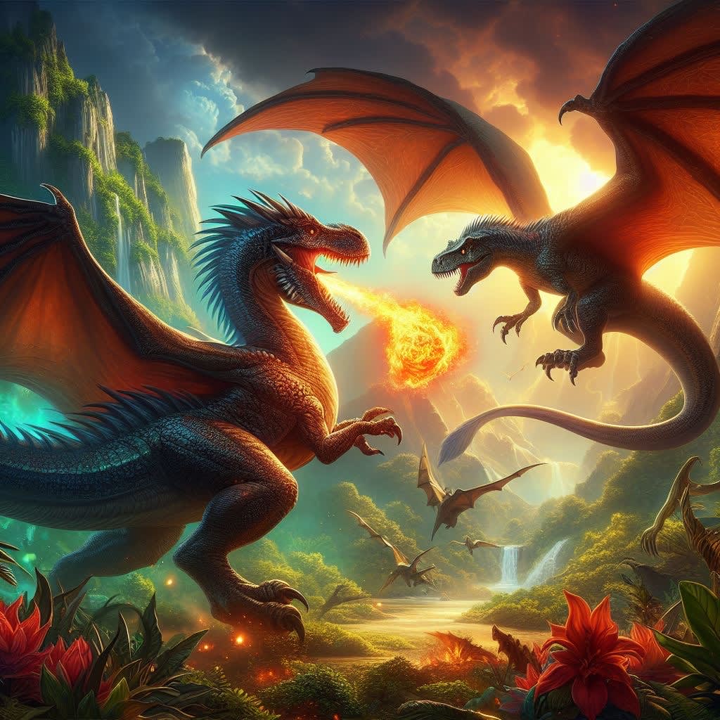 Dragons Breathing Fire At Each Other