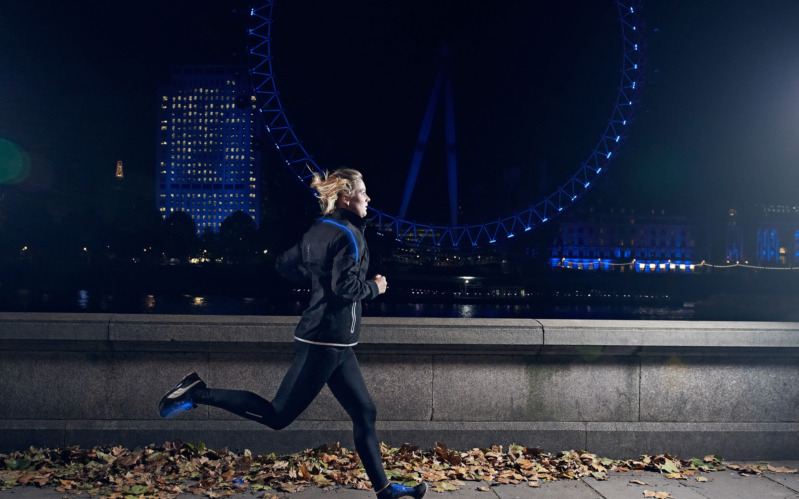 Runners At Night Lights