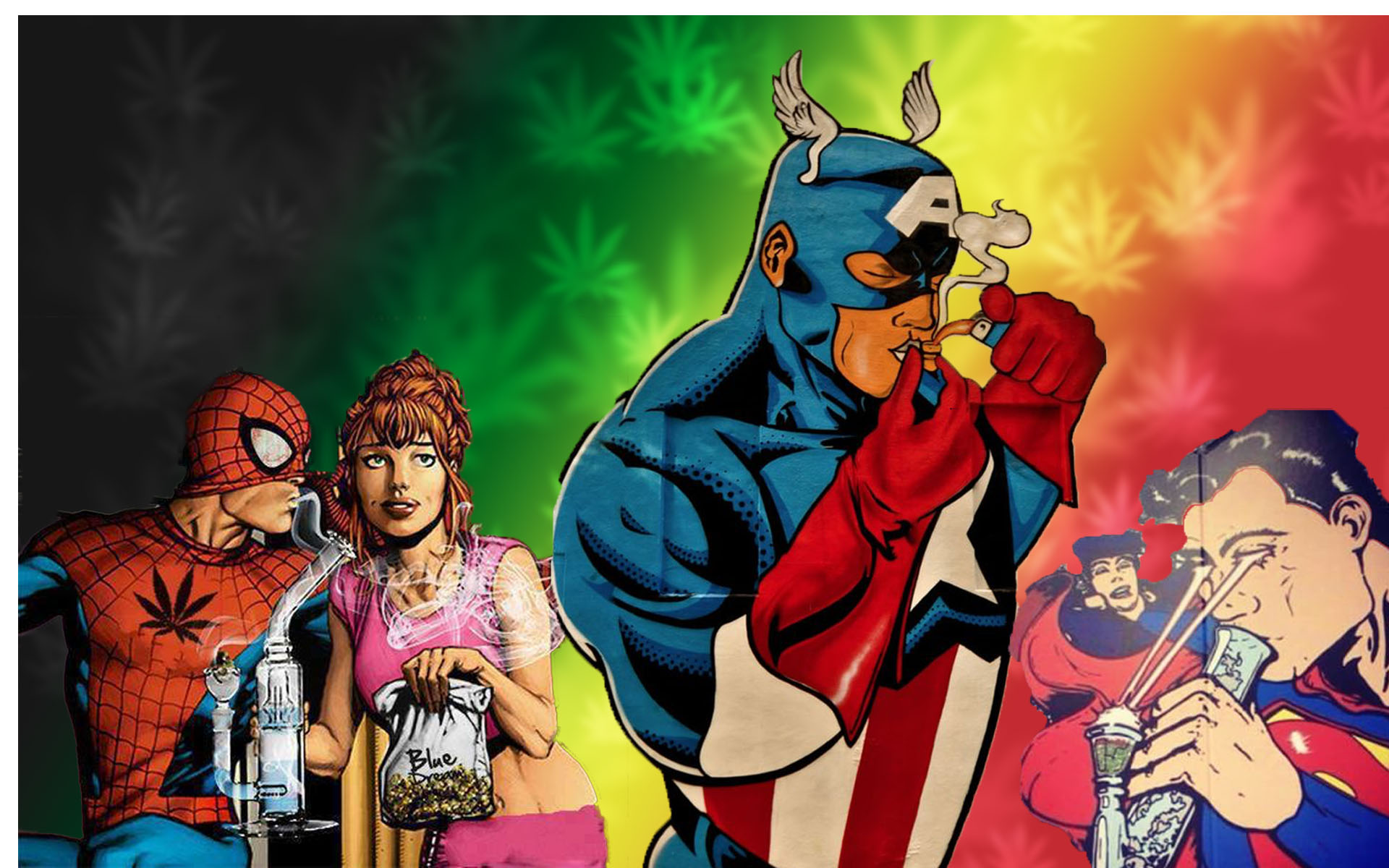 Super Heroes Smoking Weed
