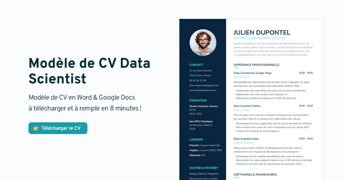 Modèle de CV Data Scientist à télécharger en Word