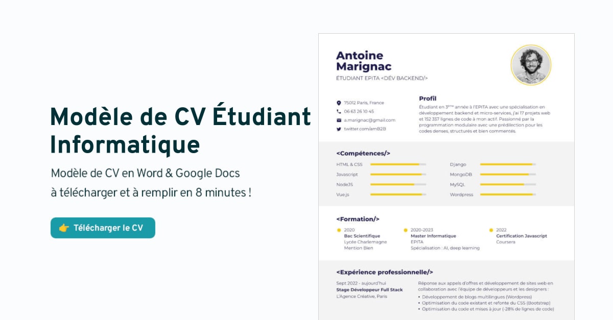 Modèle de CV Étudiant Informatique à télécharger en Word