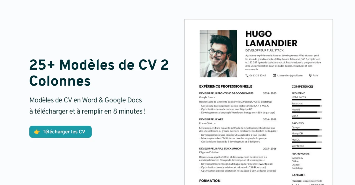 28 Modèles de CV 2 Colonnes à télécharger en Word [2024]