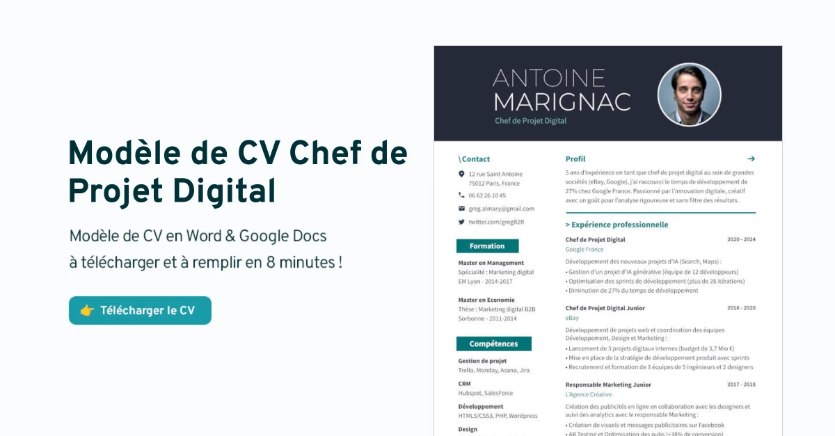 Modèle de CV Chef de Projet Digital à télécharger en Word