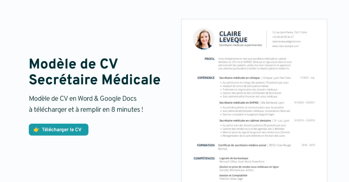 Modèle de CV Secrétaire Médicale à télécharger en Word