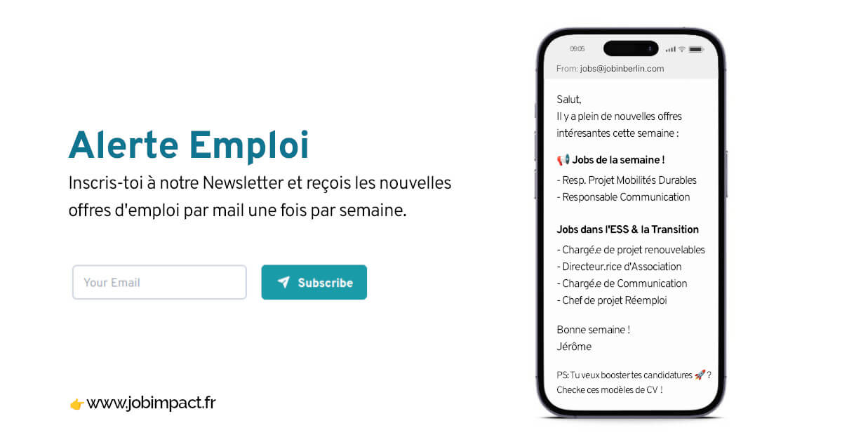 Alerte Emploi La Newsletter des offres d'emploi de l'ESS et de la transition écologique