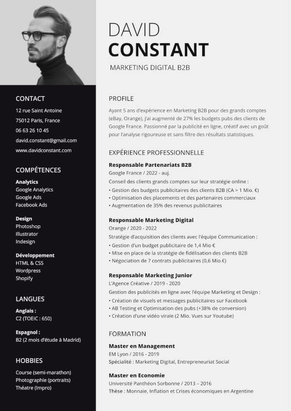 CV Noir et Blanc : Modèle à télécharger en Word