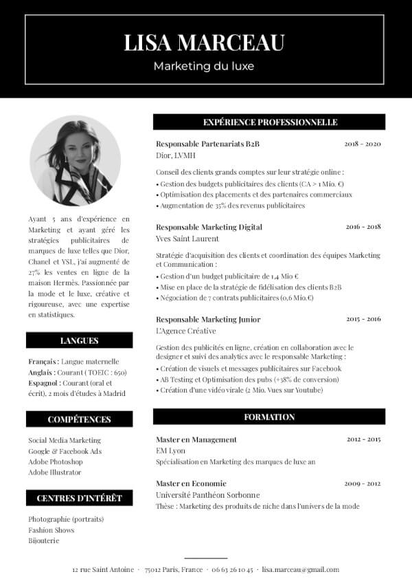 CV Marketing Luxe : Modèle à télécharger en Word