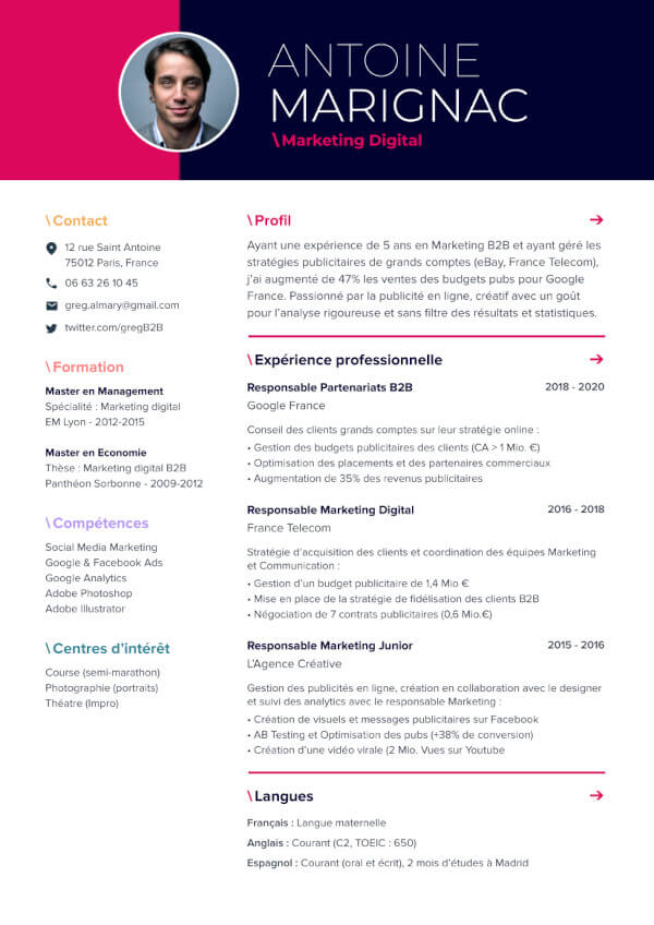 Modèle de CV Original Marketing à télécharger en Word