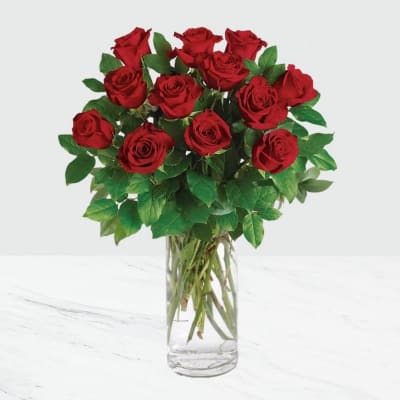 12 Red Roses In Vase | Interflora