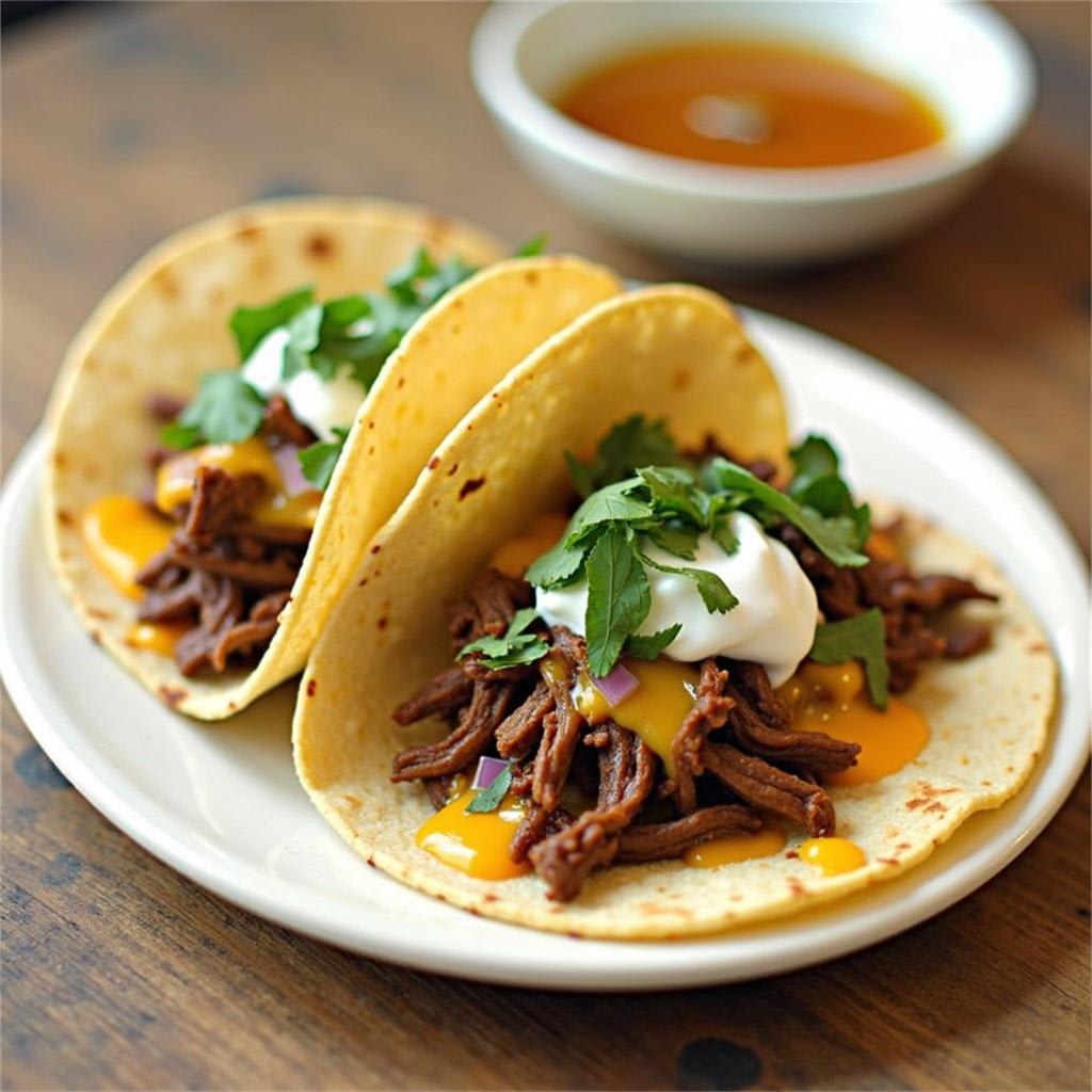 Slow-Cooked Beef Birria Tacos with Consommé Dipping Sauce