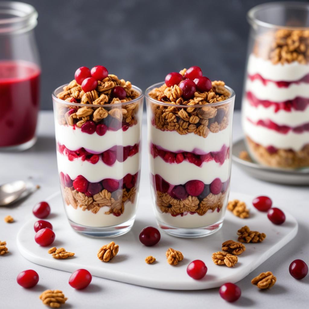 Yogurt Parfait with Granola and Cranberries for Christmas Breakfast