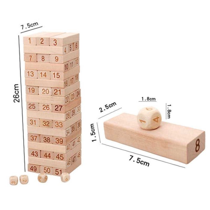 Jual Jenga Uno Stako Stacko Balok Susun Kayu Wooden Besar 51 Balok Dadu ...