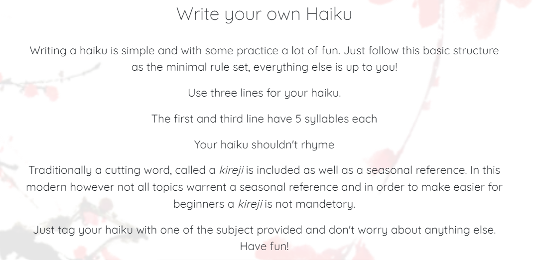 GitHub - Kay-ddggxh/woohoo-haiku: Django based Haiku sharing app as PP4 for CodeInstitute
