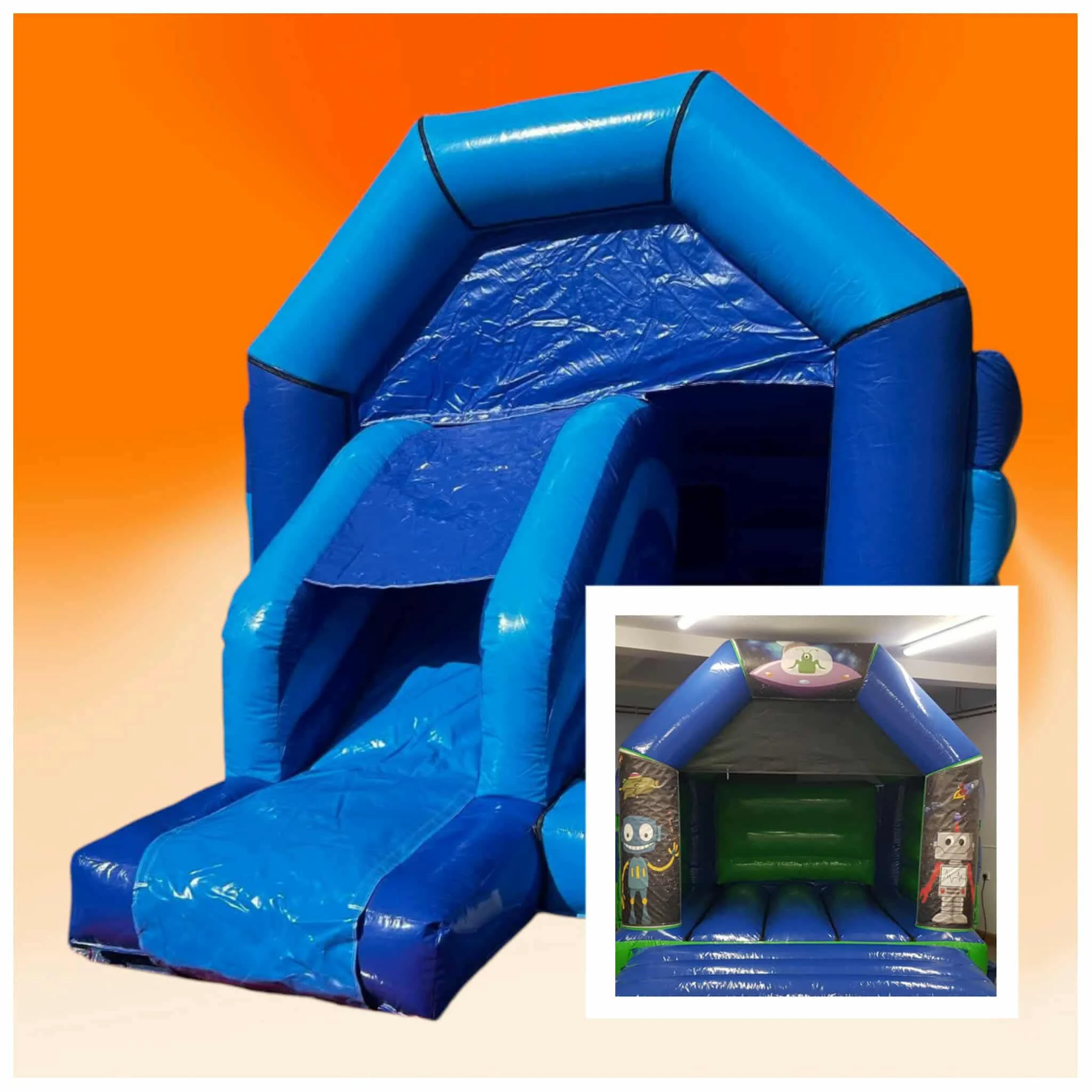 Robots And Aliens Blue Front Slide - Dino Tots Bouncy Castle & Soft ...