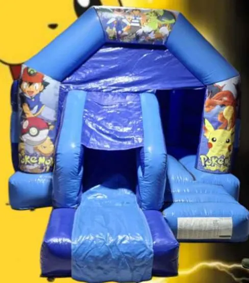 Pokemon Themed Blue Combi Castle Inflatable and Soft Play Hire Redcar