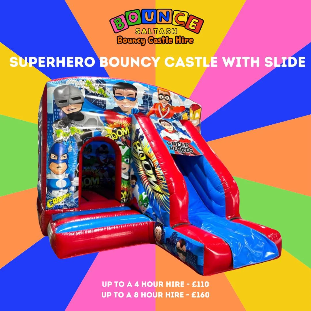 Superhero Bouncy Castle With Slide - Bounce Saltash
