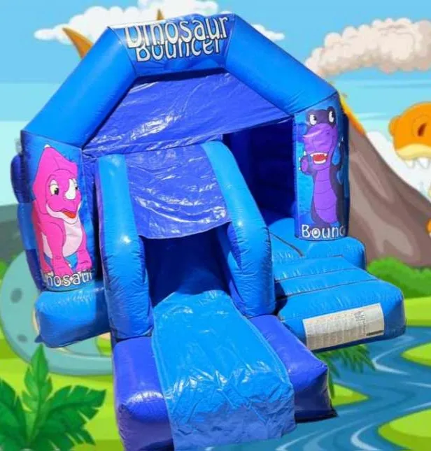 Dinosaur Themed Blue Combi Castle Inflatable and Soft Play Hire Redcar