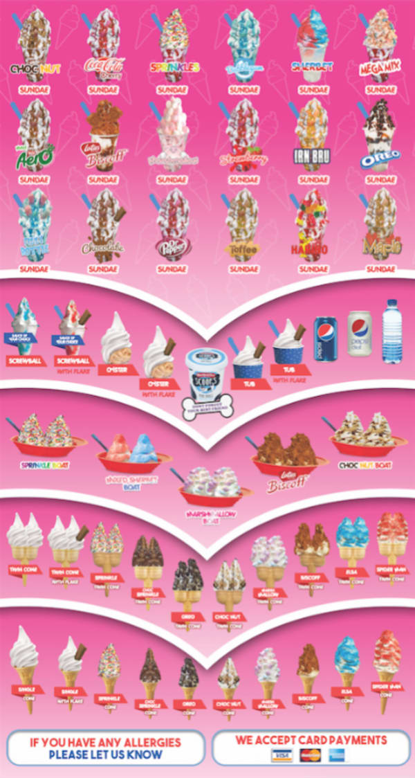 Ice Creams Menu - Mr Whippy