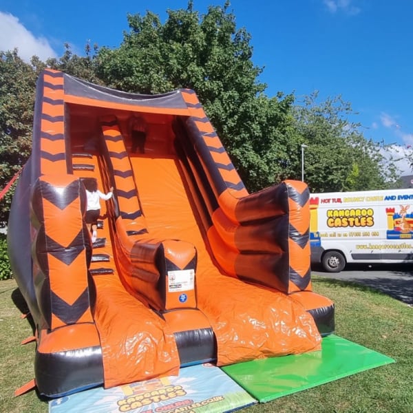 15ft Inflatable Mega Slide - Orange And Black Chevron Kangaroo Castles ...