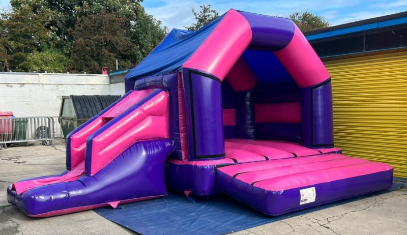 Pink And Purple Disco Side Slide Combi Bouncy Castle Kangaroo Castles ...