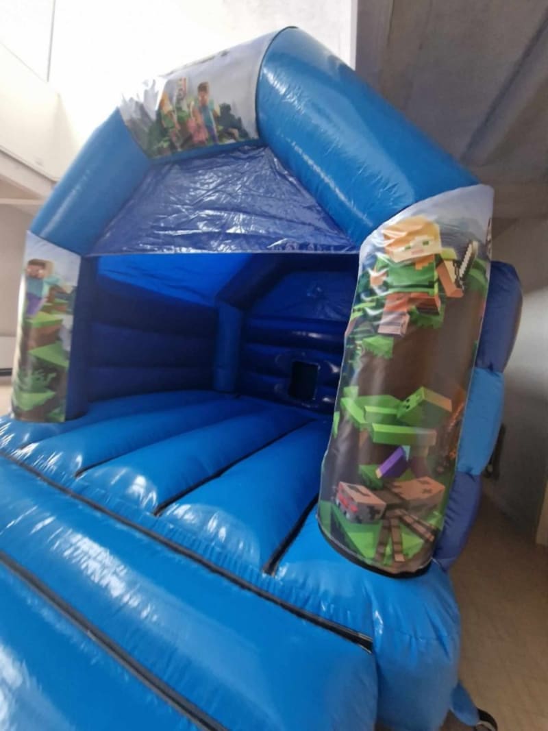 Blue Minecraft Bouncy Castle - Funday Kent