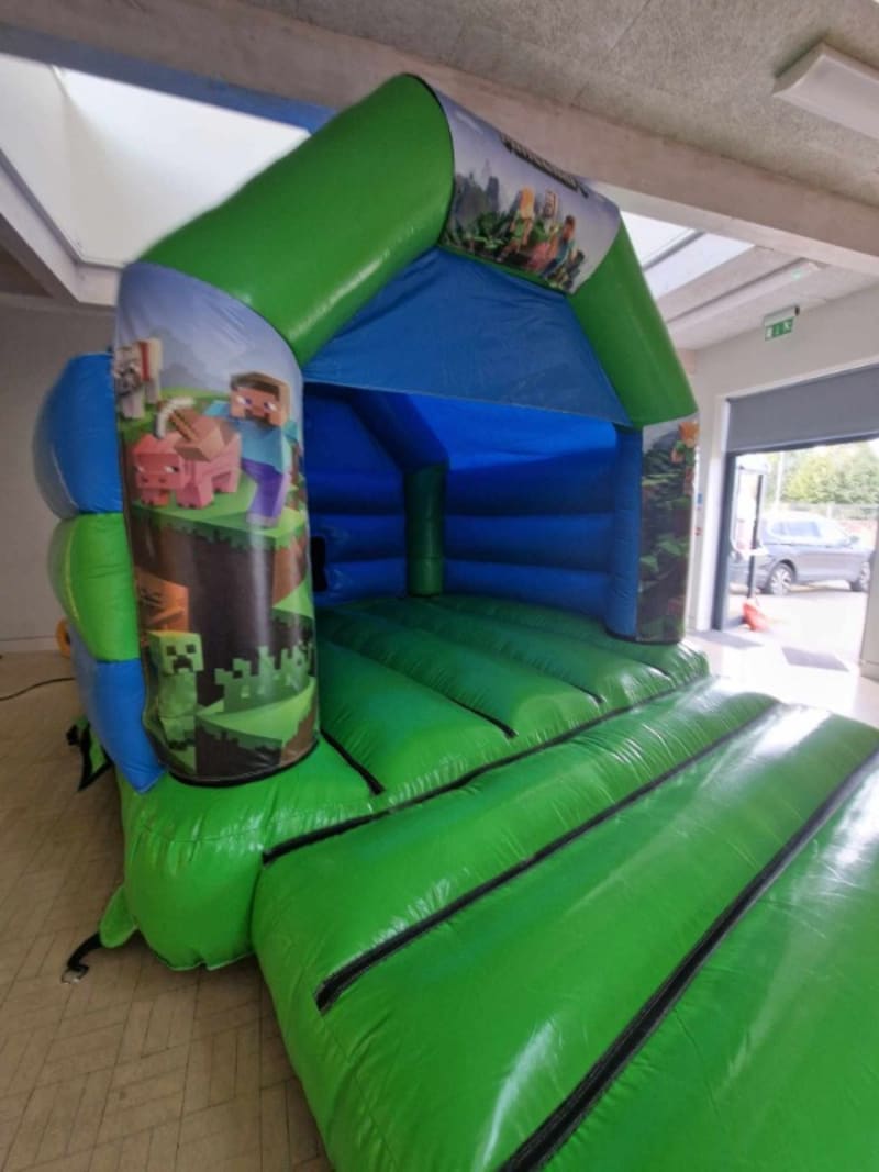 Green Minecraft Bouncy Castle - Funday Kent