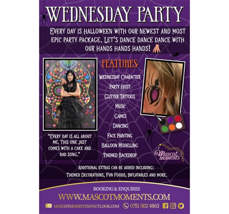 Wednesday Addams Party Package - Mascot Hire & Children's Parties ...