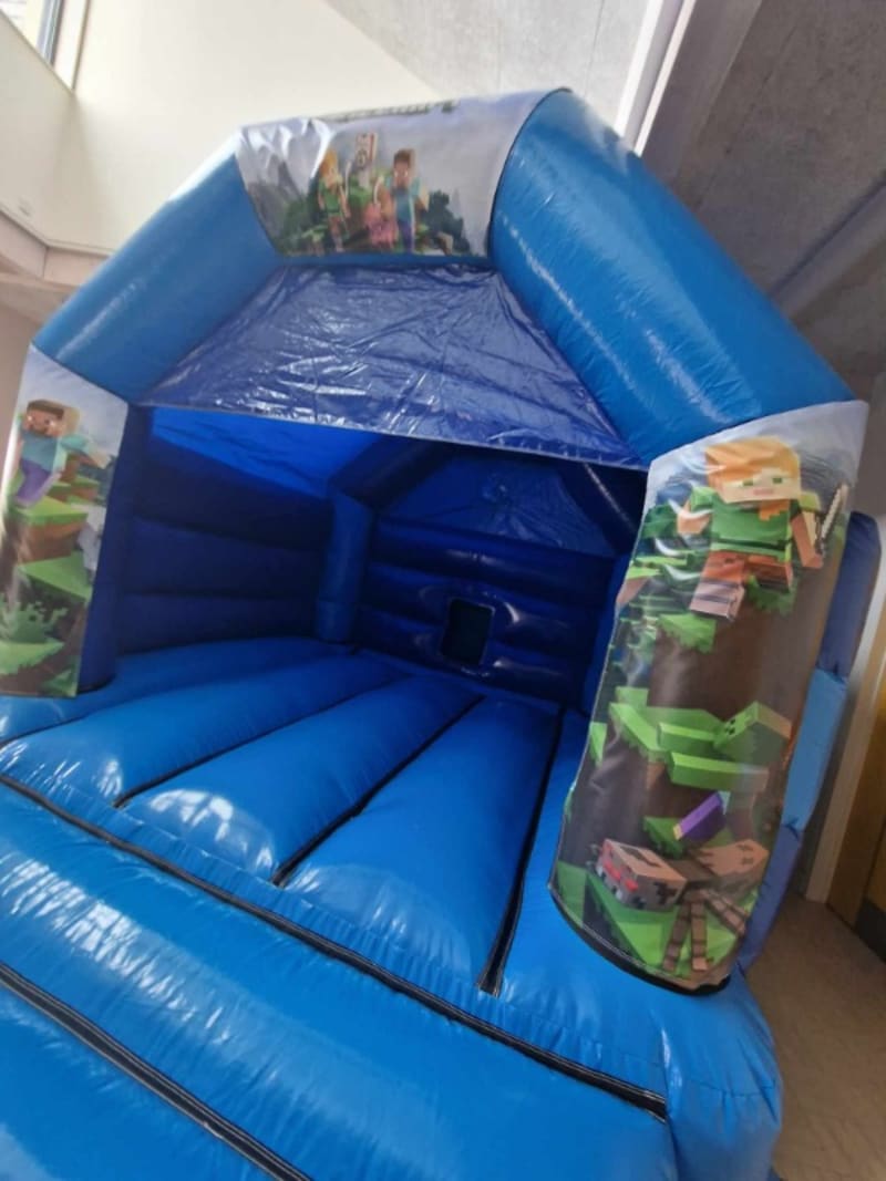 Blue Minecraft Bouncy Castle - Funday Kent