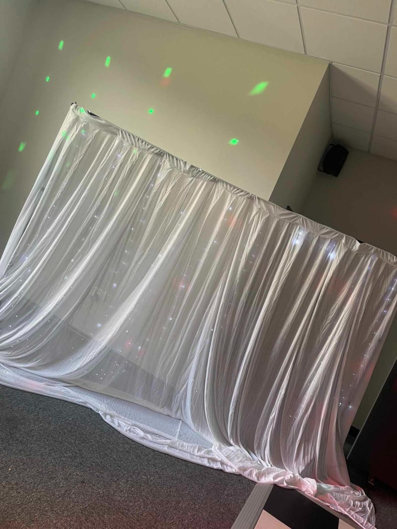 White Photo Backdrop With Lights - Parties of Distinction