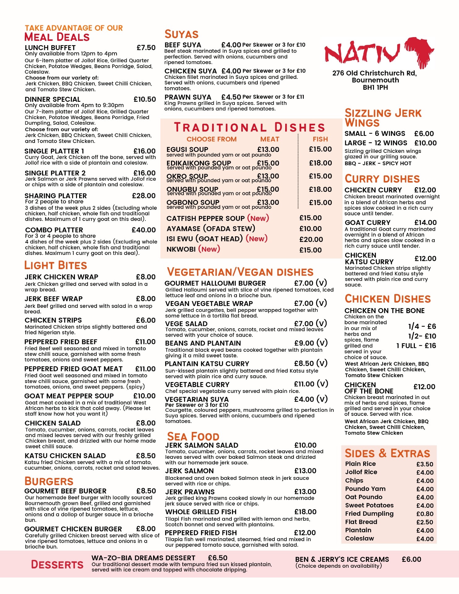 Food Menu - Nativ Restaurant Bournemouth