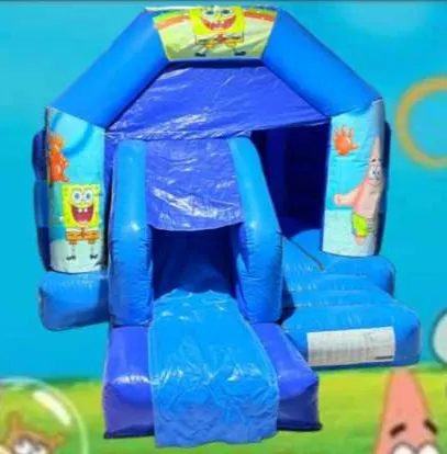 Spongebob Themed Blue Combi Castle Inflatable and Soft Play Hire Redcar