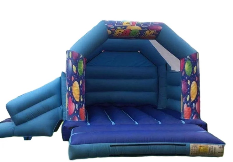 All Blue Velcro Slide Castle - The Little House of Bounce