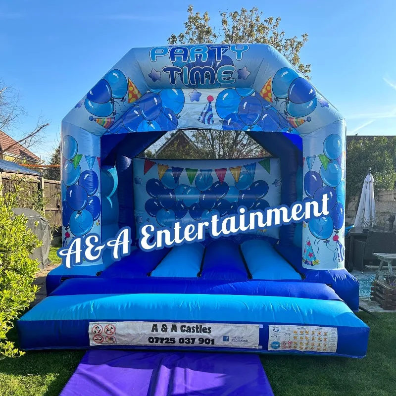 12ft X 12ft Blue Party Time Castle - AA Castles and Entertainment