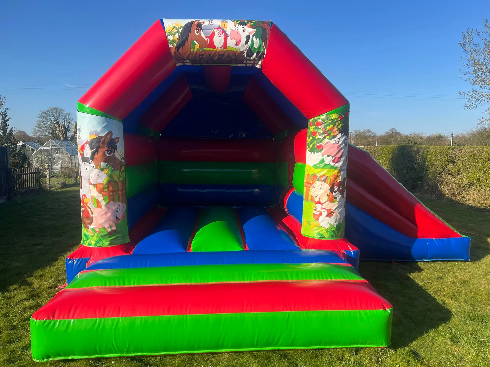 Farm Themed Green And Red Castle With Side Slide - Inflata-fun | Bouncy ...