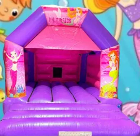Mermaids Themed Pink And Purple Castle Inflatable and Soft Play Hire Redcar