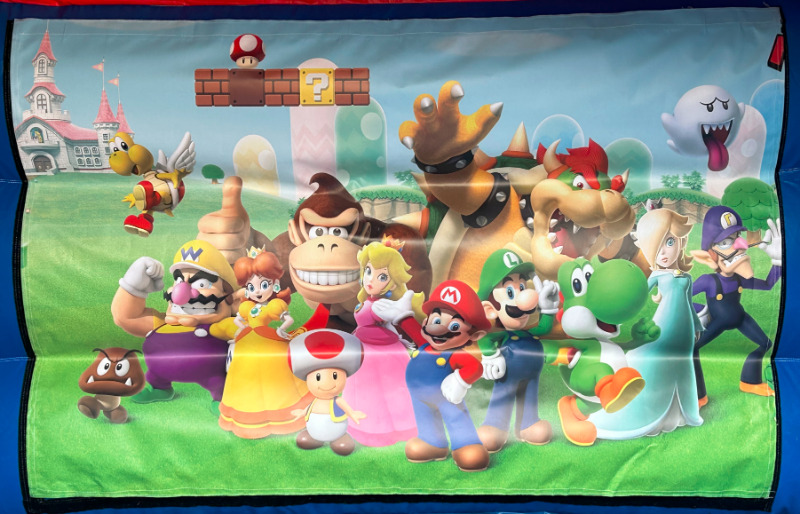 15ft X 12ft Blue And Red Castle - Mario Theme - A Wibbly Wobbly Castle Hire